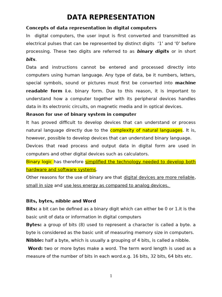 LECTURE 5-DATA REPRESENTATION | PDF | Bit | Computer Science
