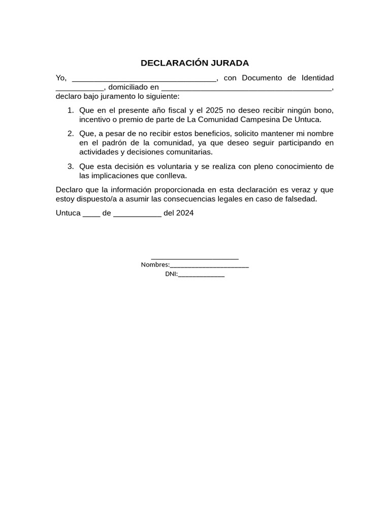 DECLARACIÓN JURADA | PDF