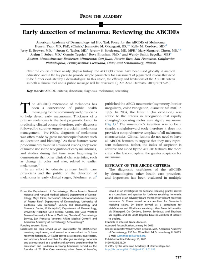 Melanoma Detection: ABCDE Criteria Guide | PDF | Melanoma | Dermatology