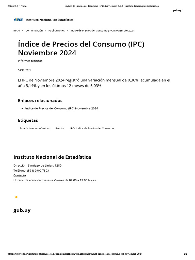 IPC Noviembre 2024: Informe del INE | PDF