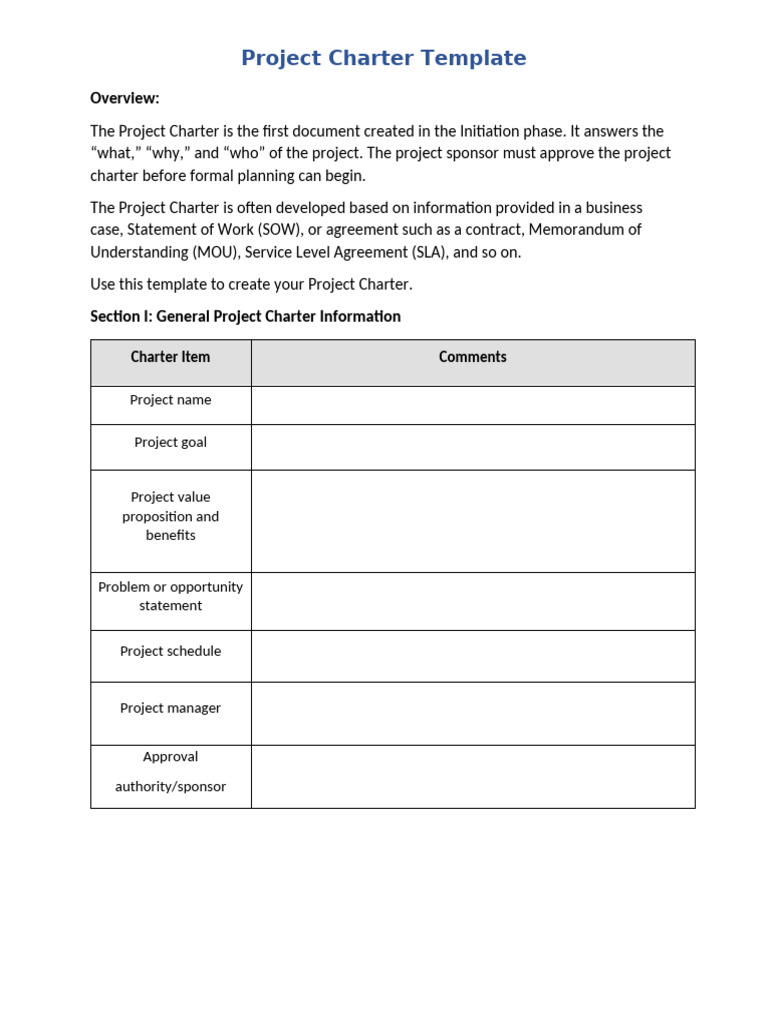 Project Charter Template | PDF