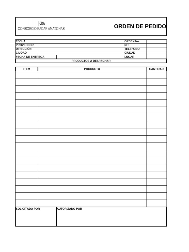 Orden de Pedido: Productos y Entrega | PDF