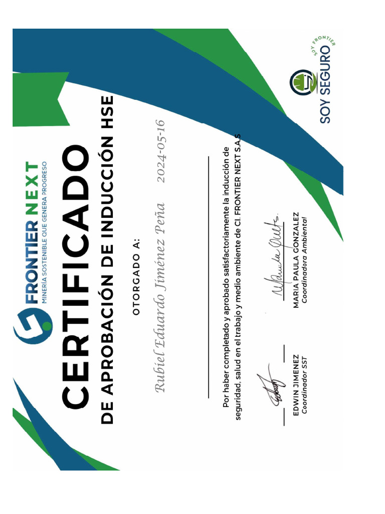 Certificado de Aprobacion de Induccion | PDF
