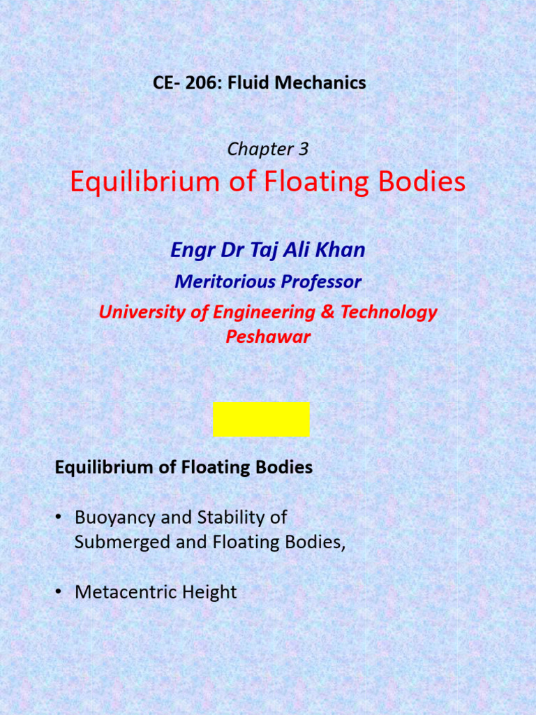 CE-206-Fluid Mechanics-1 Equalibrum of Floating Bodies | PDF | Buoyancy ...