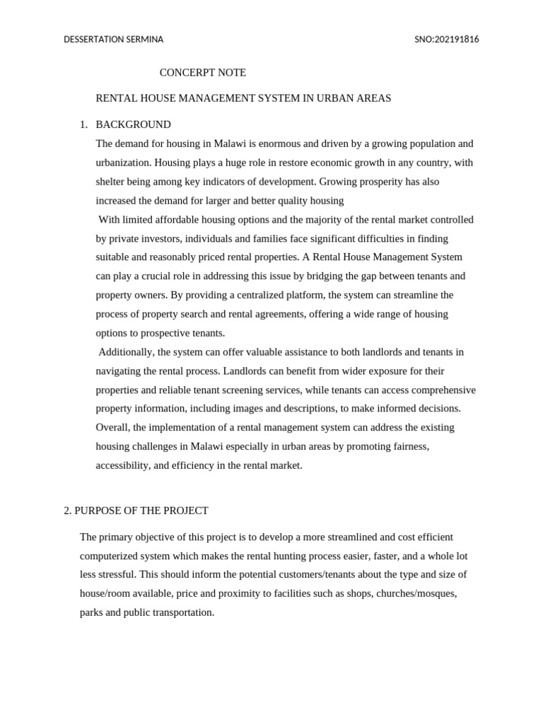 CONCEPT NOTE | PDF | Renting | Landlord