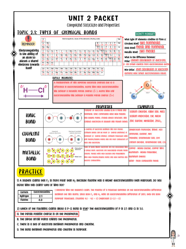 Answer Key Unit 2 Packet | PDF | Chemical Polarity | Ionic Bonding