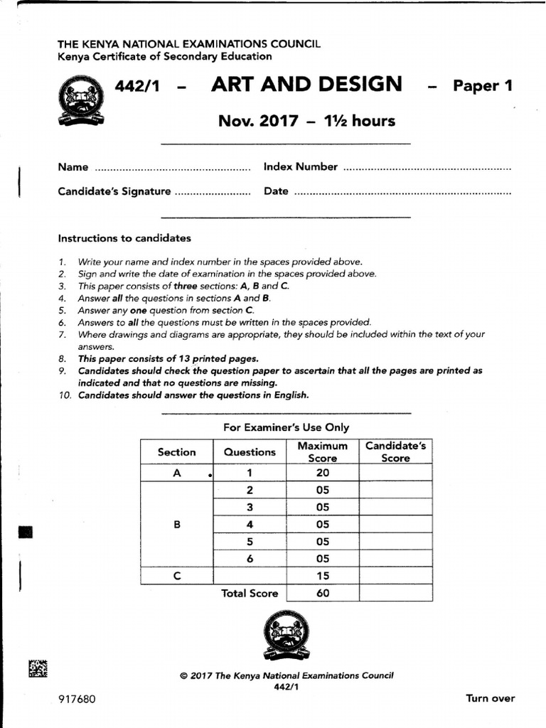 2017 Kcse Knec Art and Design Paper 1 | PDF
