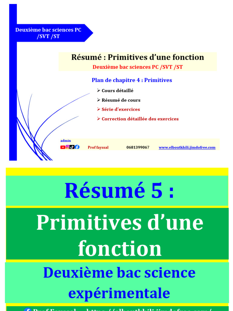 Primitives pour le 2e Bac Sciences | PDF | Intervalle (mathématiques ...