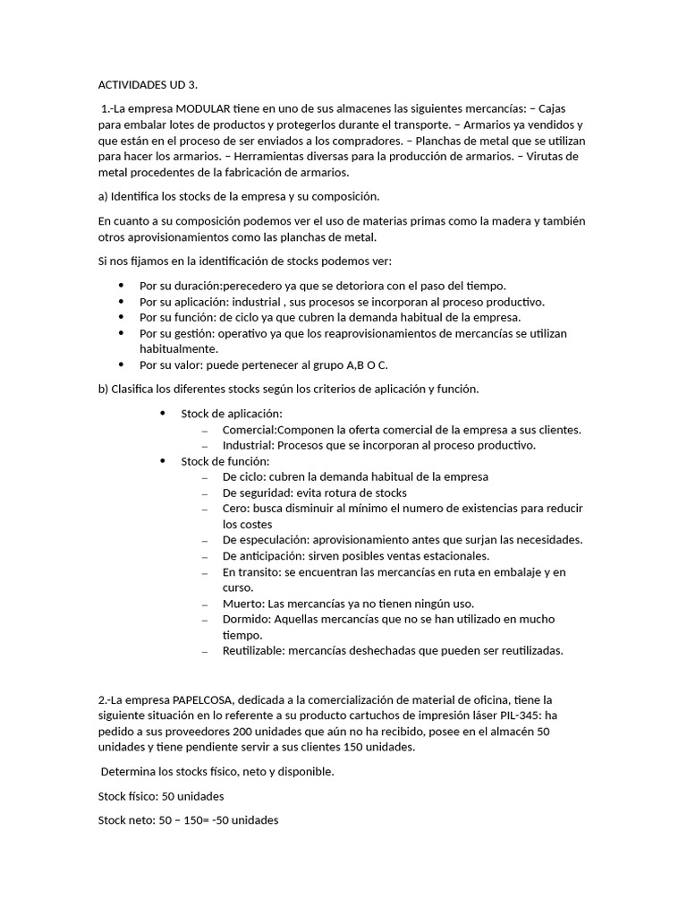 ACTIVIDADES UD 3 Logistica | PDF | Business | Almacén
