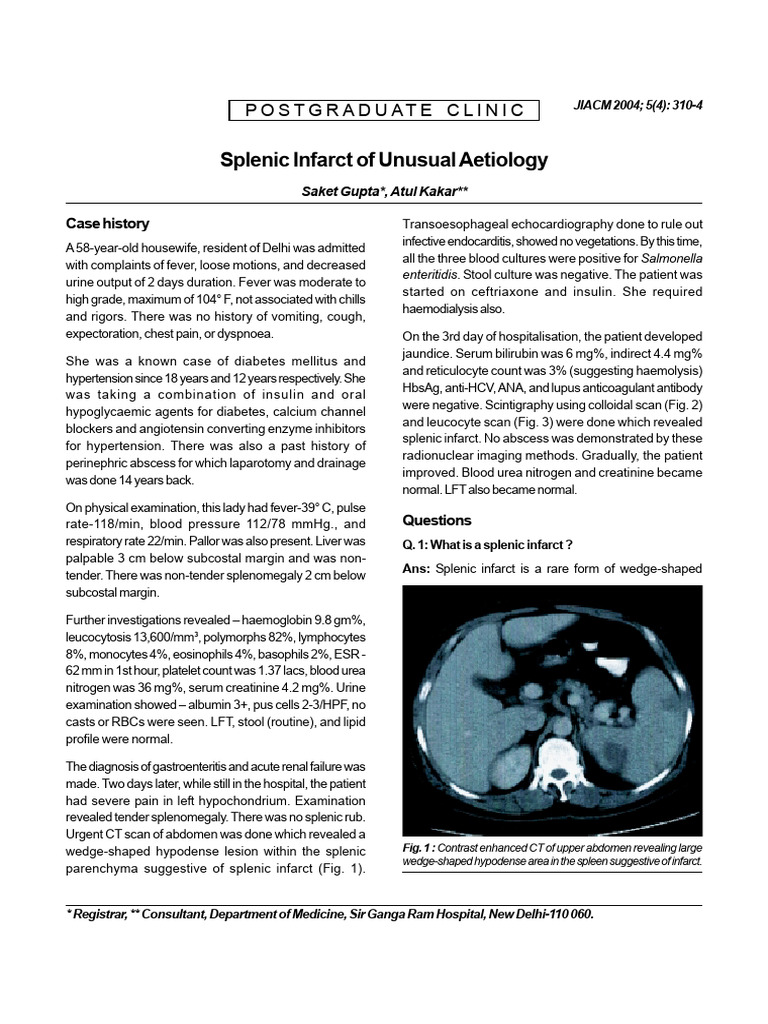 Splenic Infarct of Unusual Aetiology | PDF | Spleen | Embolism