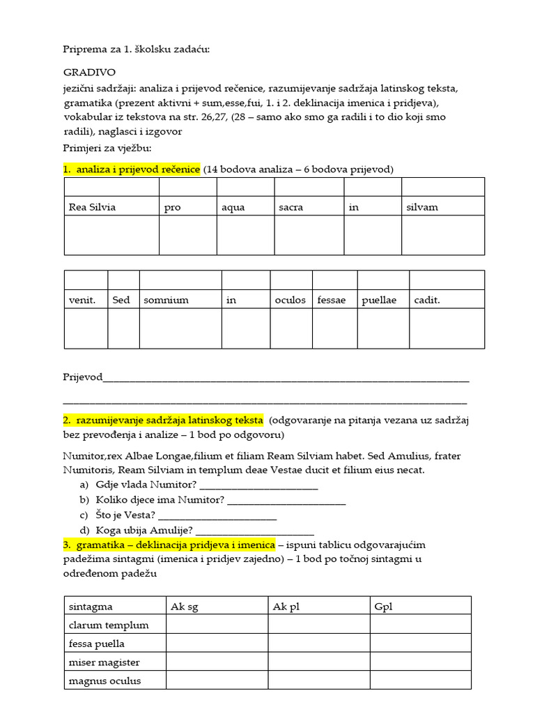 1 .Školska Zadaća Priprema Za 1. Školsku Zadaću 1.razred S Izgovorom | PDF