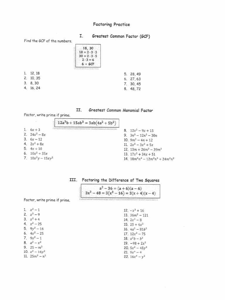 Factoring Practice & Key - All Types | PDF