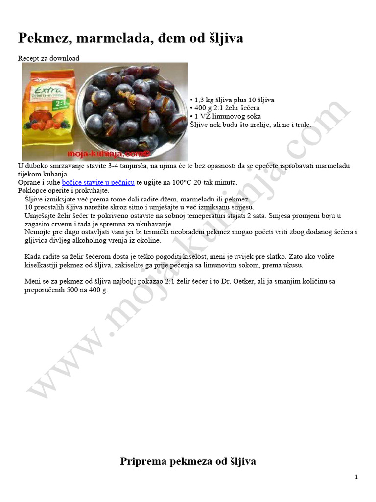 Pekmez Marmelada Djem Od Sljiva | PDF
