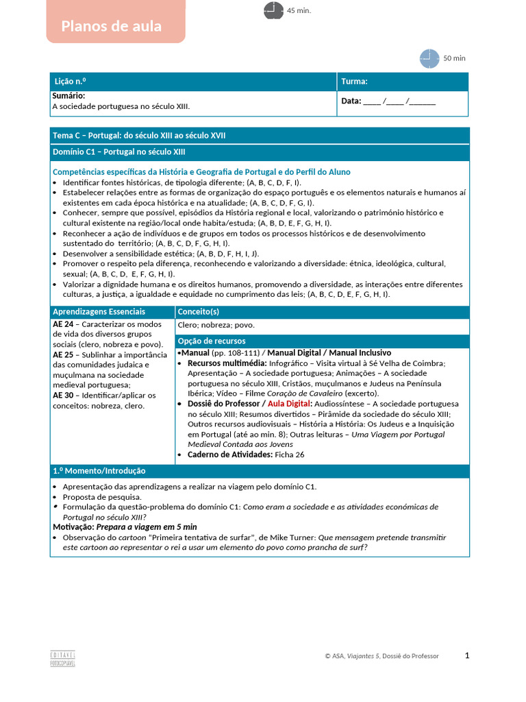 Planos de aula - Tema C | PDF | Portugal | Idade Média
