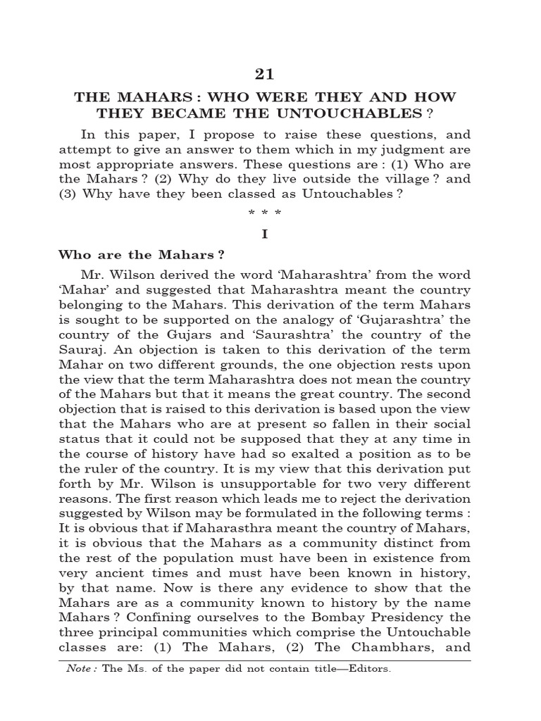 The Mahars Who Were They and How They Became the Untouchables | PDF | Nomad