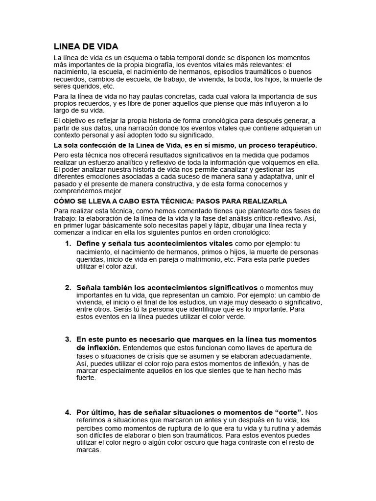 Línea de Vida: Técnica Terapéutica Personal | PDF | Sicología
