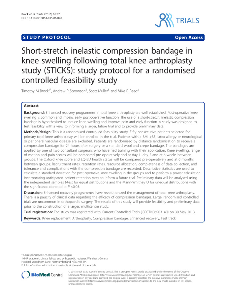 Short-Stretch Inelastic Compression Bandage in Knee Swelling Following ...