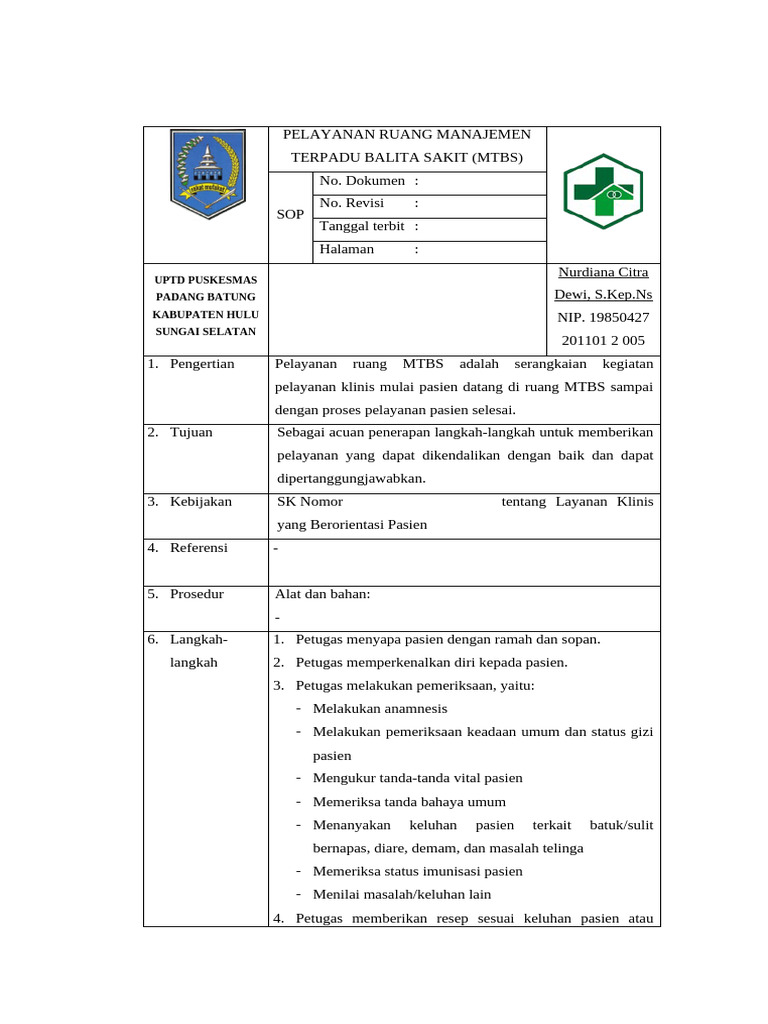 SOP Pelayanan MTBS Balita | PDF