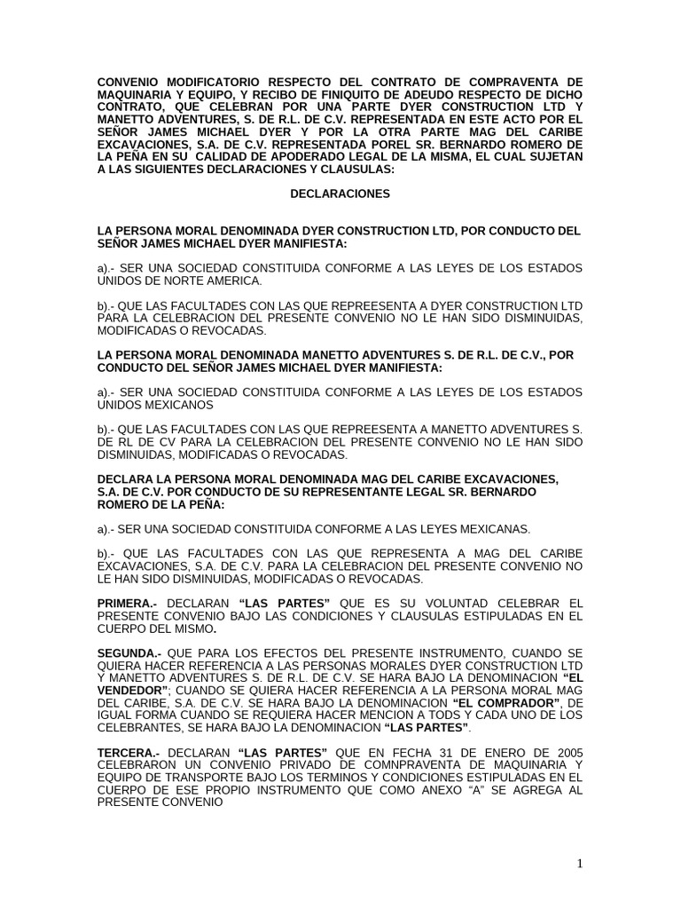 Convenio Modificatorio Respecto Contrato Privado Compraventa (1) Mario ...