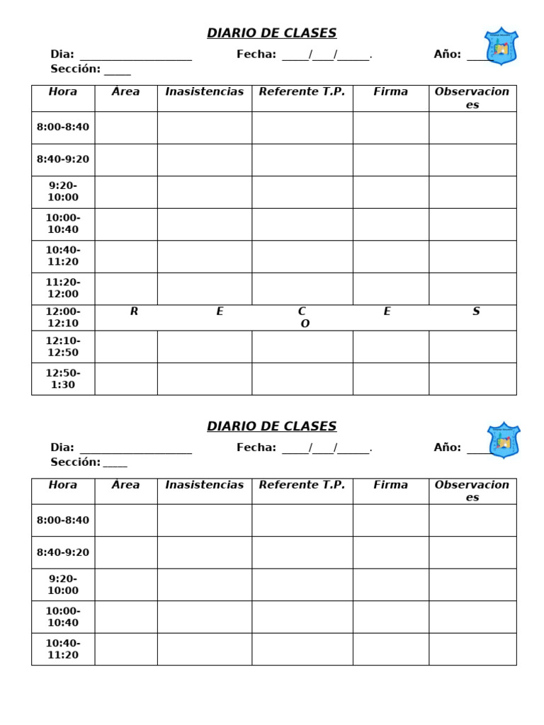 Formato de Diario de Clases | PDF
