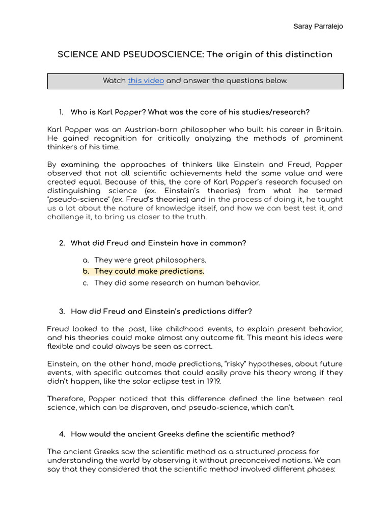 2.2. SCIENCE AND PSEUDOSCIENCE - The Origin of This Distinction. - Solutions | PDF ...