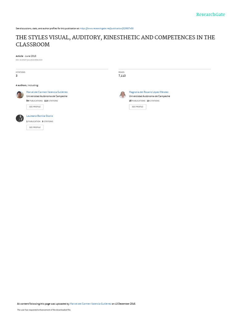 The Styles Visual, Auditory, Kinesthetic and Competences in The ...