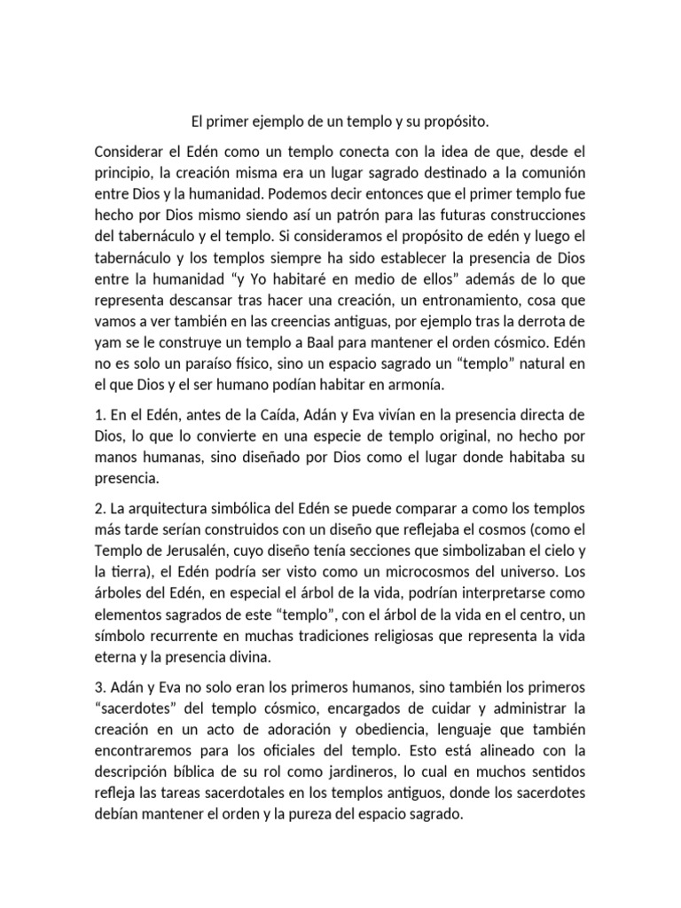 El Edén: Primer Templo Sagrado | PDF | Jardín del Edén | templo