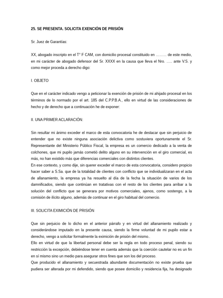 Se Presenta. Solicita Exención de Prisión | PDF | Debido al proceso | Judicaturas