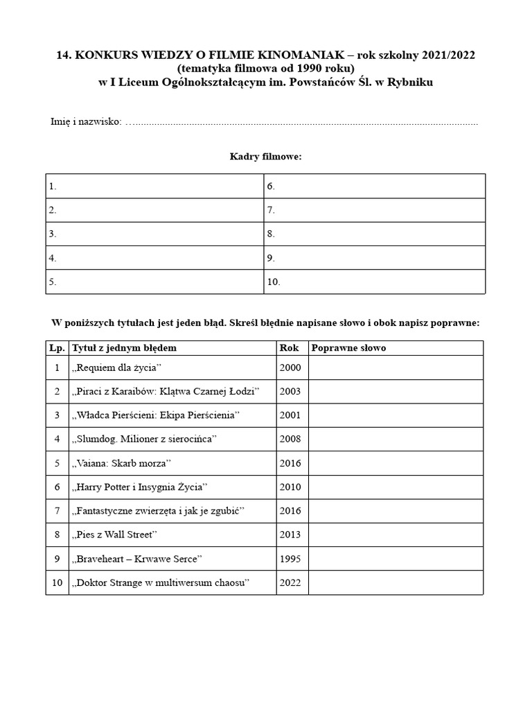 Kinomaniak14 Konkurs | PDF