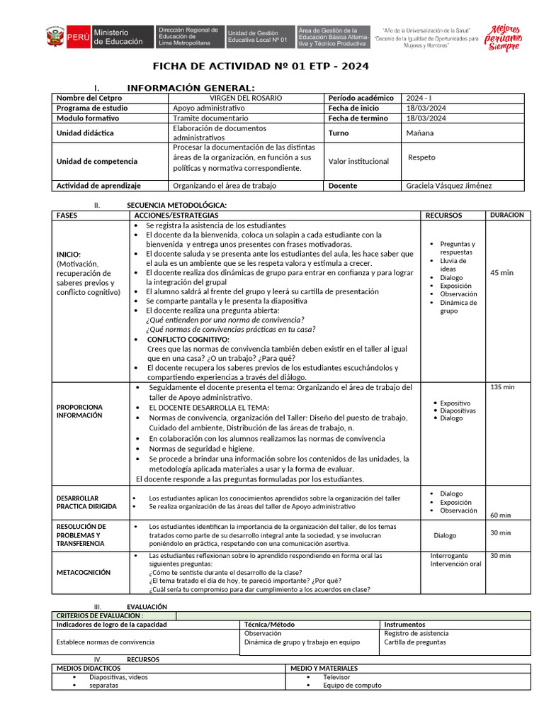 Fichas de actividad -modulo 1 | PDF | Maestros | Evaluación