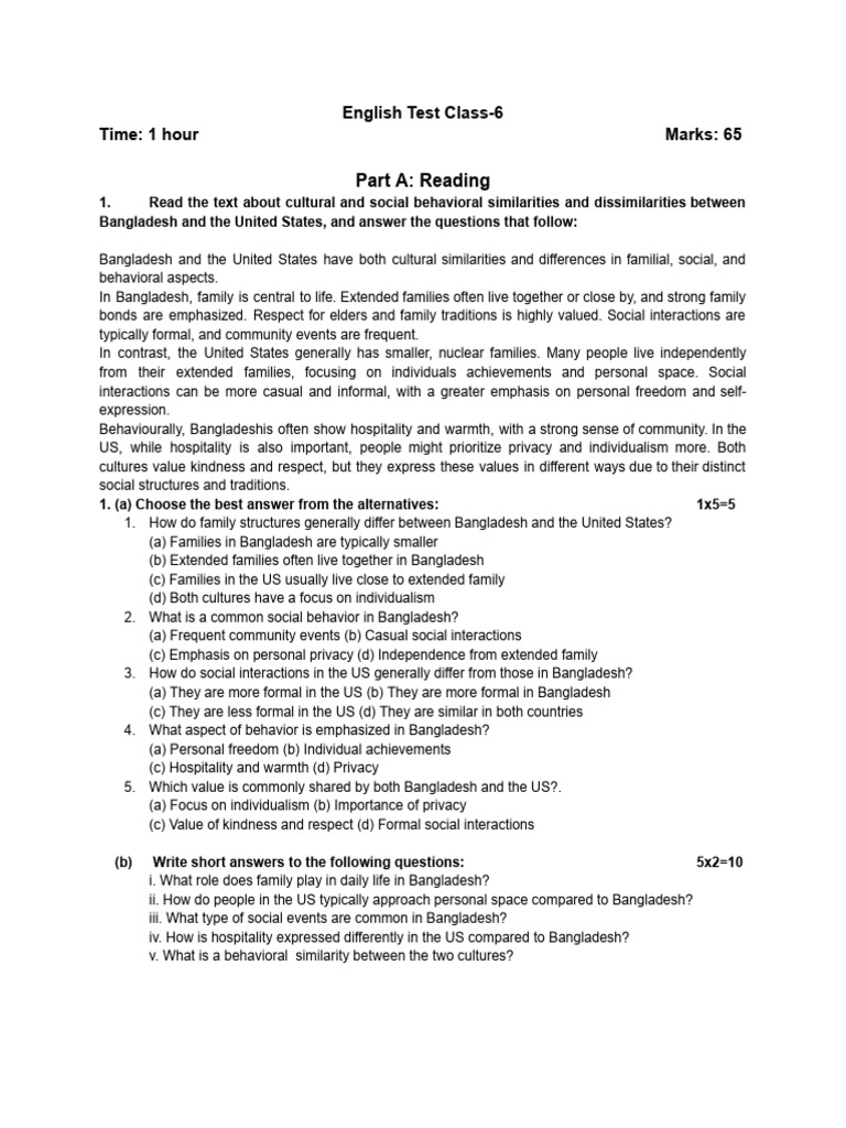 English Test Class-6 - Google Docs | PDF