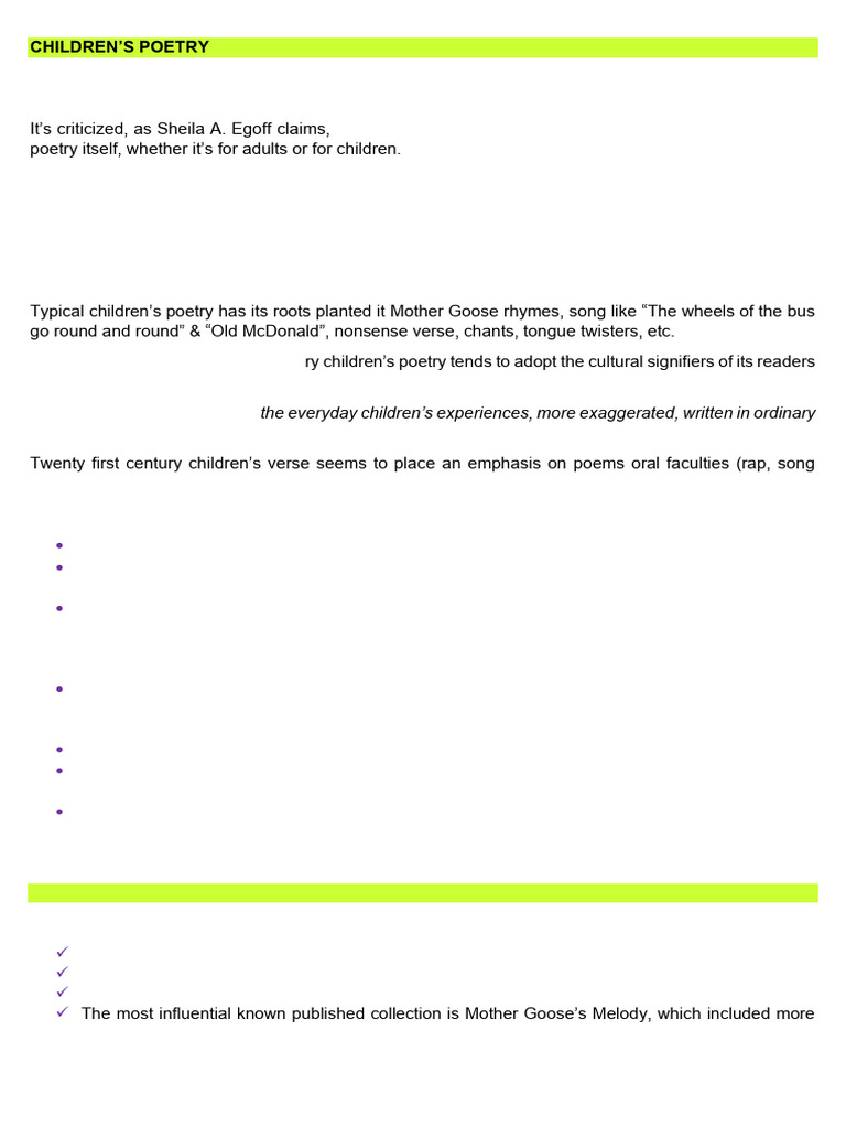 CHILDREN Literature PART MIA | PDF | Poetry | Children's Poetry