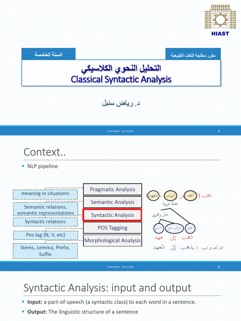Lec2-3 - Classical Syntactic Analysis | PDF | Parsing | Phrase