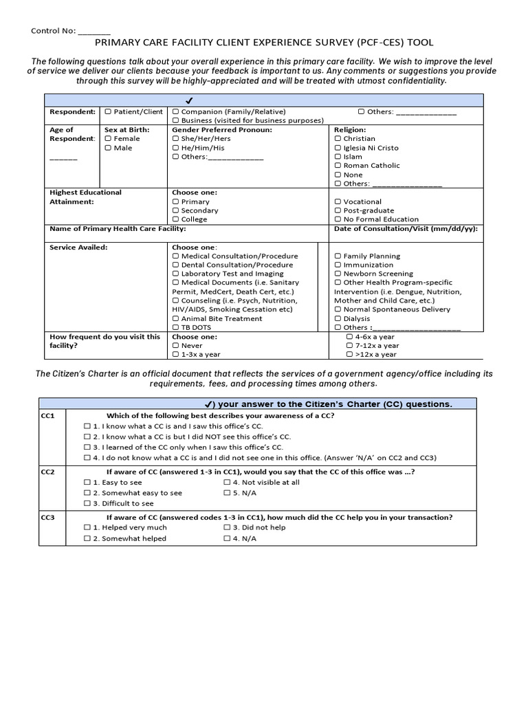 Primary Care Client Experience Survey | PDF | Patient | Health Sciences
