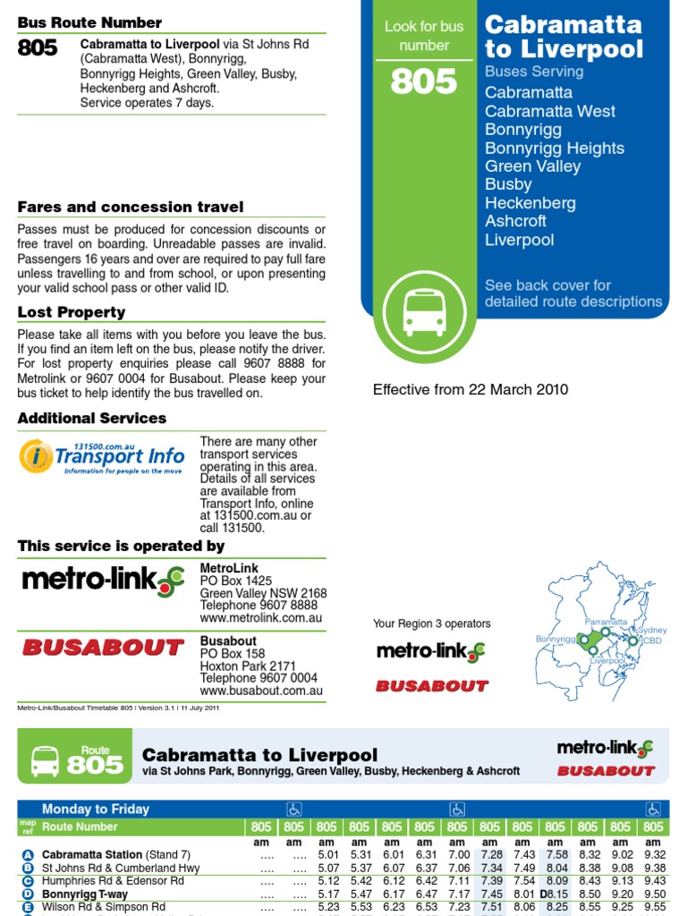 805 Timetable Web | PDF | Bus | Bus Transport