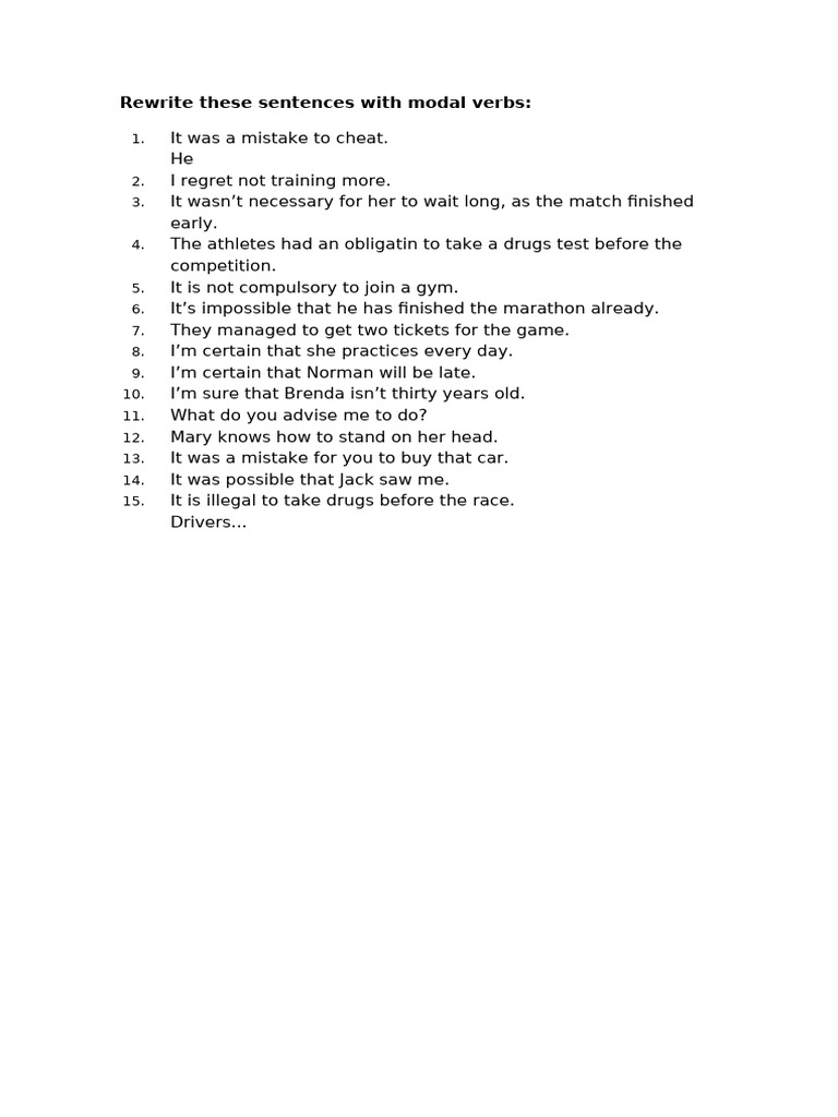 Rewrite These Sentences With Modal Verbs(1) | PDF