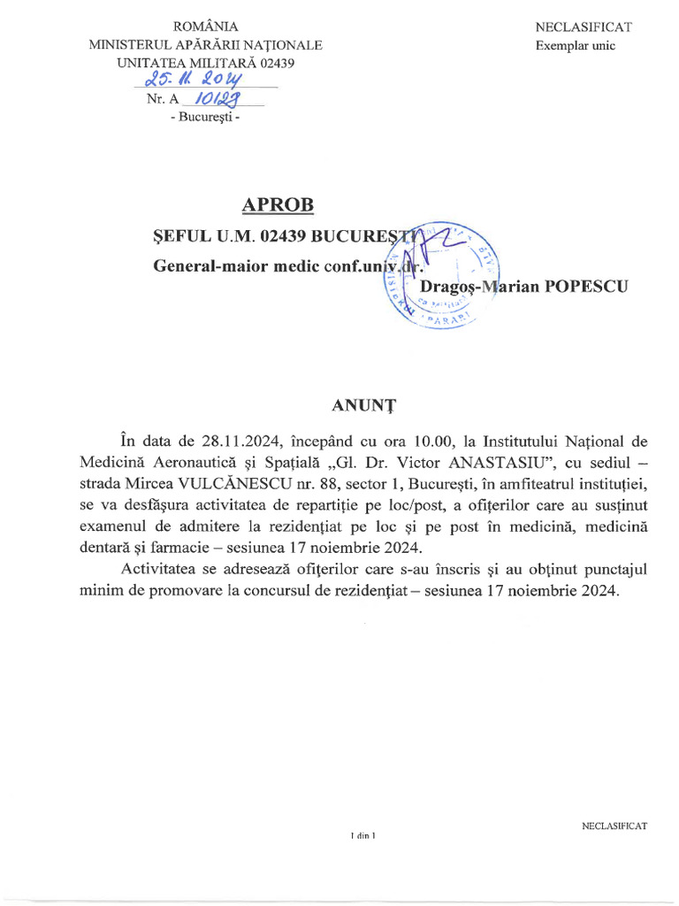 Anunt Rezidentiat 2024 | PDF