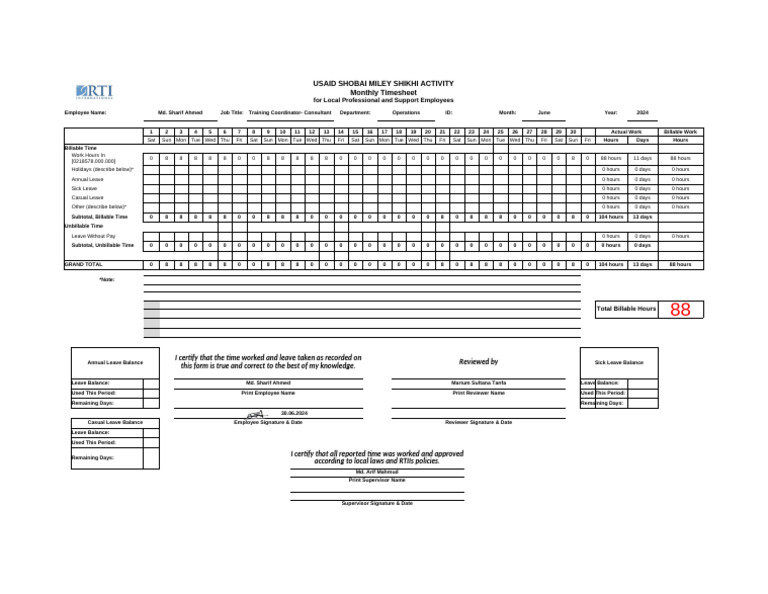 Time Sheet June, 24 Sharf Ahmad | PDF | Working Conditions | Private Law