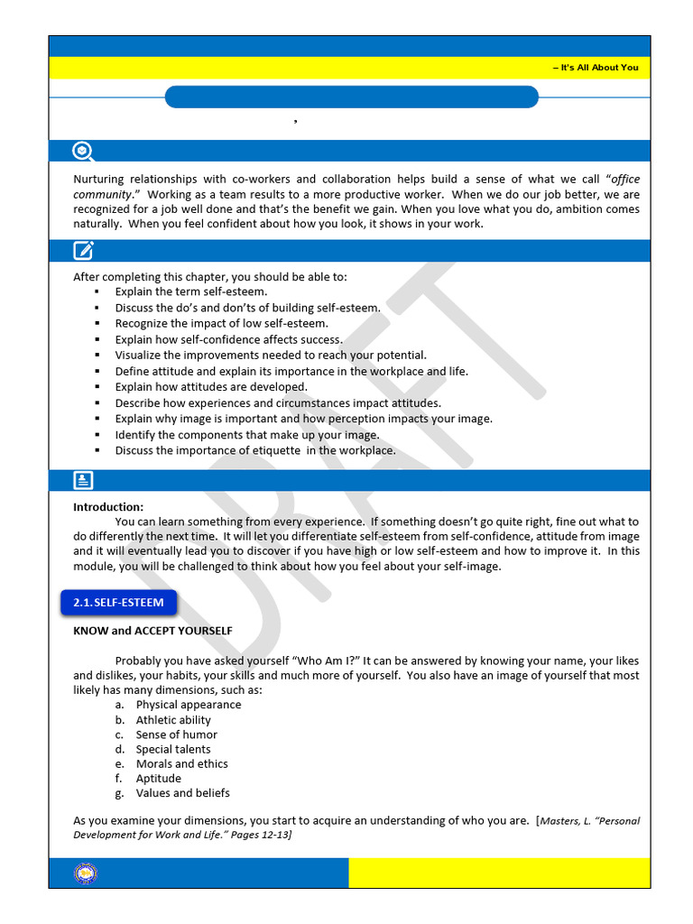 Free Elec - Study Guide - Module 2 | PDF | Attitude (Psychology) | Self Esteem