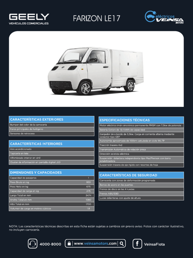 Ficha Tecnica Geely Farizon LE17 EV 275KG 3 | PDF