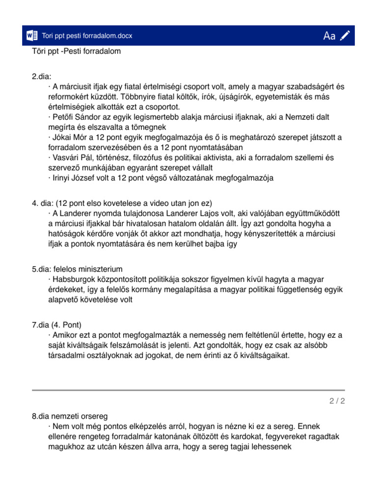 Tori PPT Pesti Forradalom | PDF