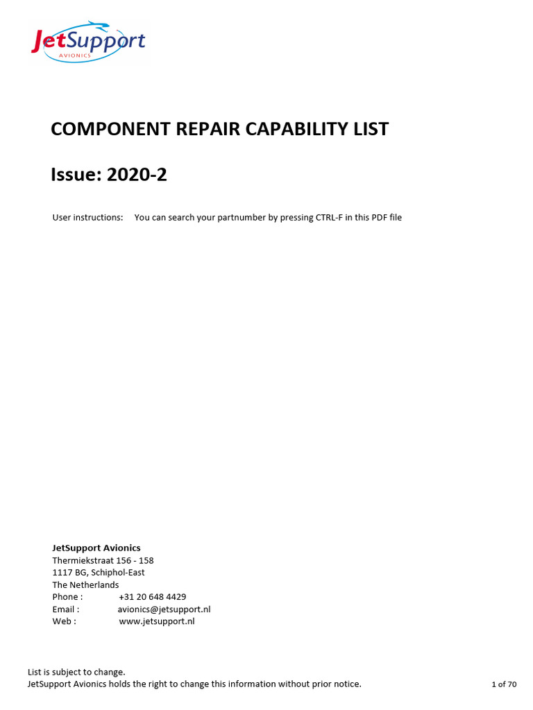 Capability List 2020 2 | PDF | Aerospace | Aviation