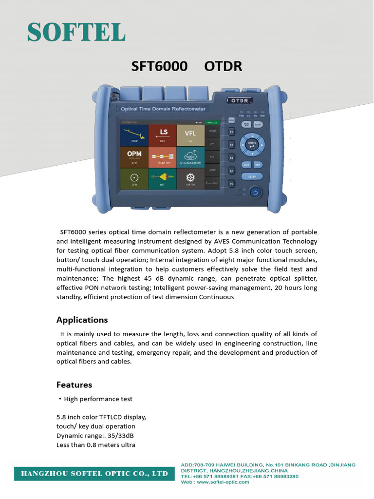 SFT6000 OTDR Specifications Overview | PDF | Computer Engineering ...