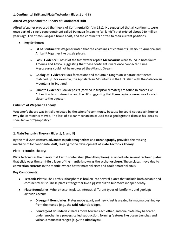 continental drift plate tectonics and volcanic and tectonic landforms ...