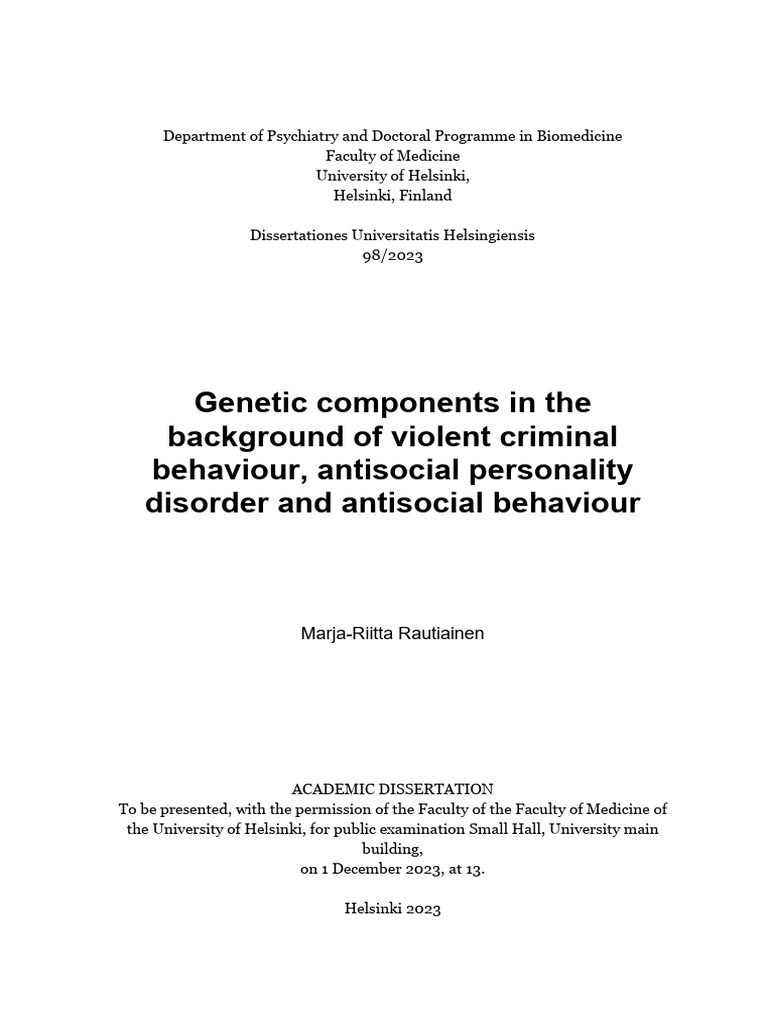 Genetic Insights into Antisocial Behavior | PDF | Antisocial Personality Disorder | Genome Wide ...