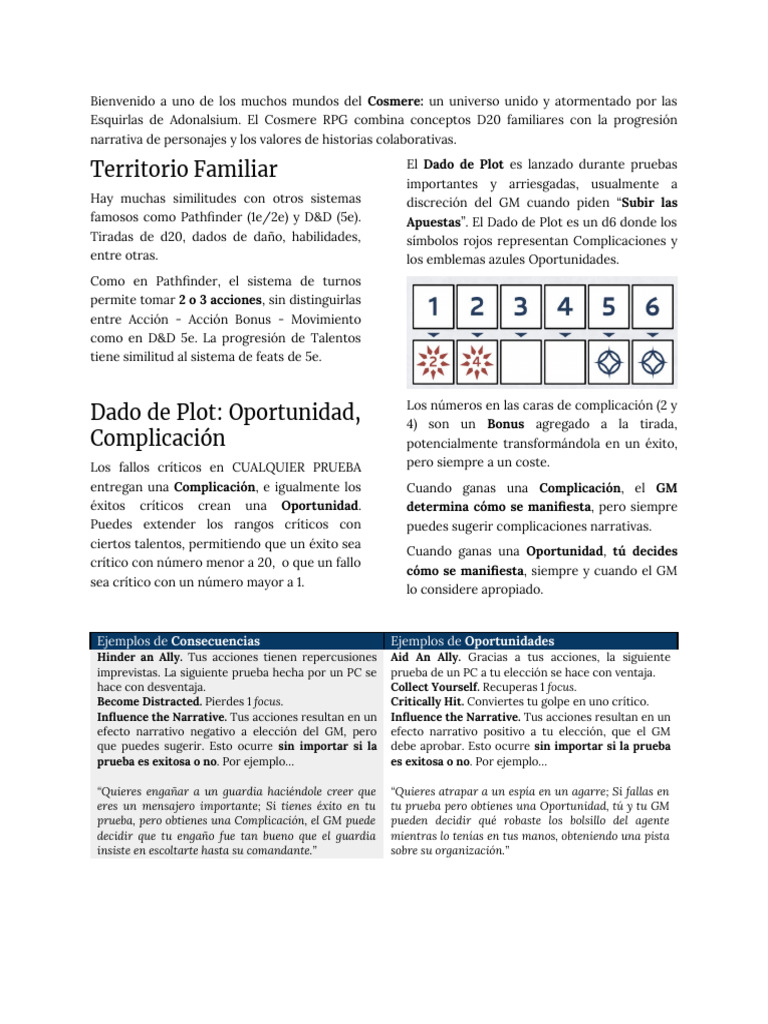 New Player Doc - Cosmere RPG | PDF | Sistema D20 | Juegos de rol