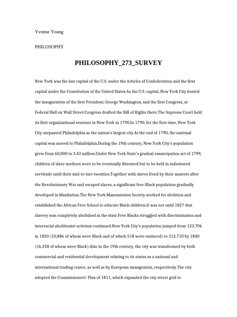 PHILOSOPHY_273_SURVEY | PDF | New York City | Abolitionism In The ...