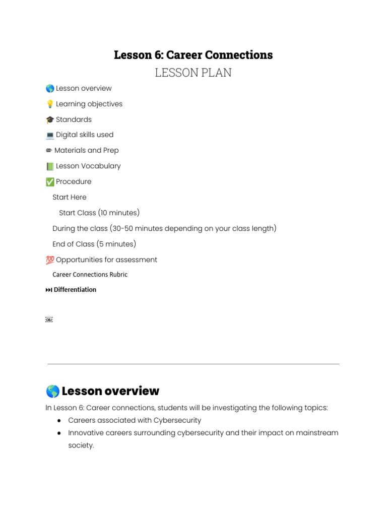 Lesson 6 - Lesson Plan - Career Connections | PDF | Information | Learning