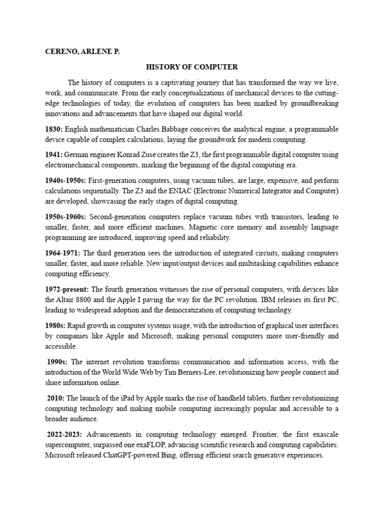 computer_history | PDF | Personal Computers | Computing