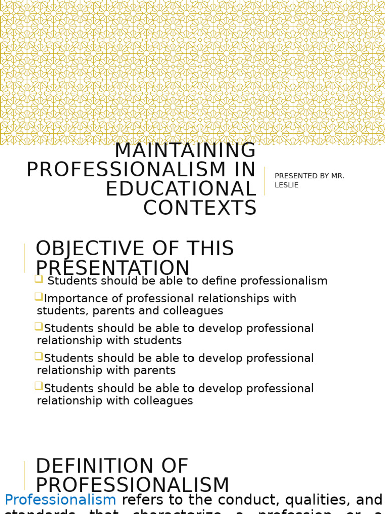 Maintaining Professionalism in Educational Contexts | PDF | Teachers ...
